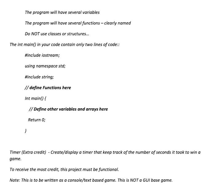 Solved Final Project - Memory Matching Game - Text Based | Chegg.com