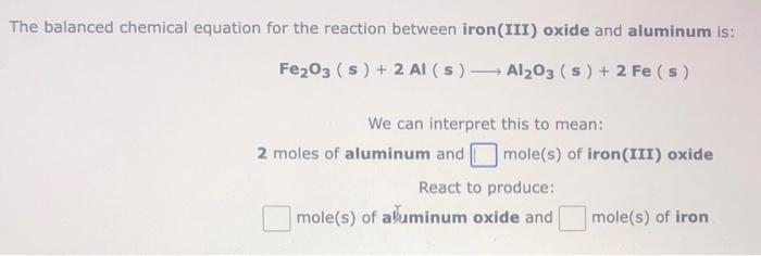 Solved The balanced chemical equation for the reaction | Chegg.com