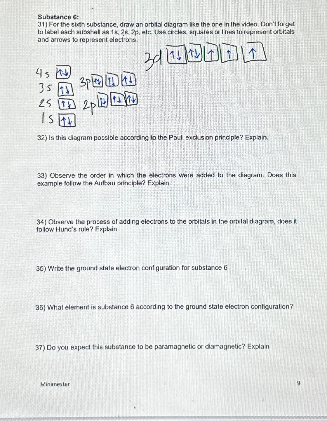 Solved Substance 6:For the sixth substance, draw an orbital | Chegg.com