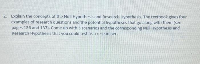 Solved 2. Explain the concepts of the Null Hypothesis and | Chegg.com