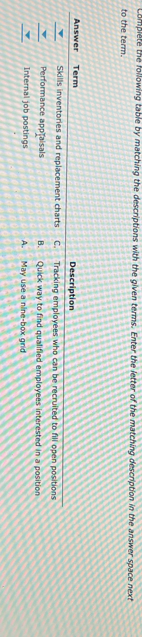 Solved Complete the following table by matching the | Chegg.com