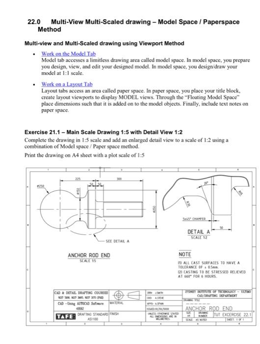 Solved 22.0 Multi-View Multi-Scaled drawing - Model Space / | Chegg.com