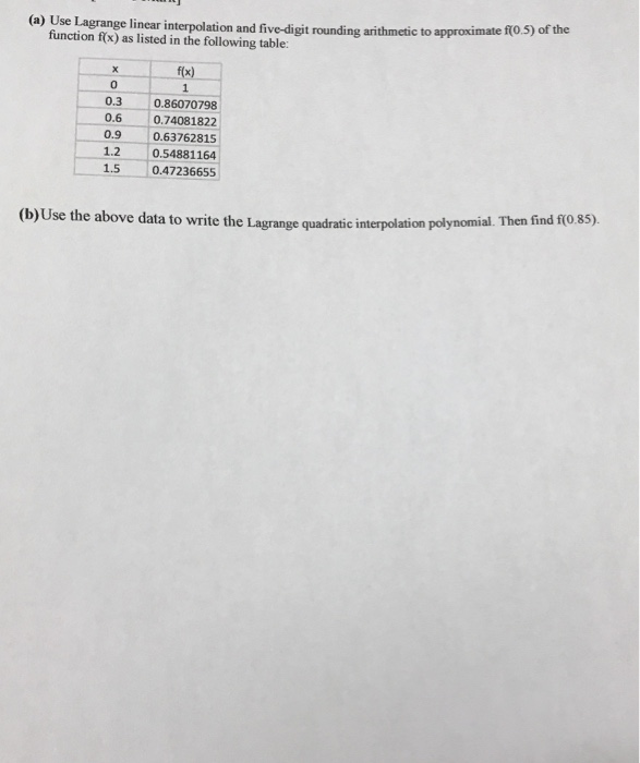 Solved (a) Use Lagrange linear interpolation and five-digit | Chegg.com