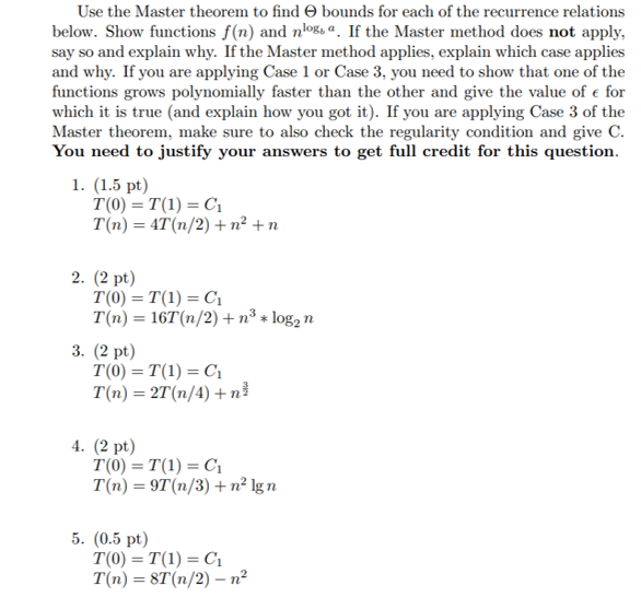 Solved For each recurrence relation shown below, explain (in | Chegg.com