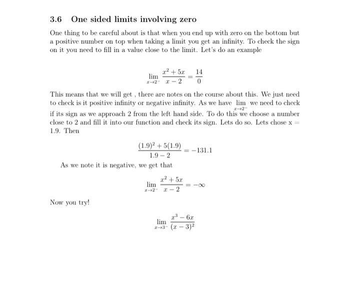 Solved 3.6 One sided limits involving zero One thing to be | Chegg.com
