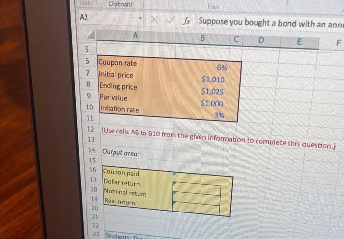 Solved 2 (Use cells A6 to B10 from the given information to | Chegg.com
