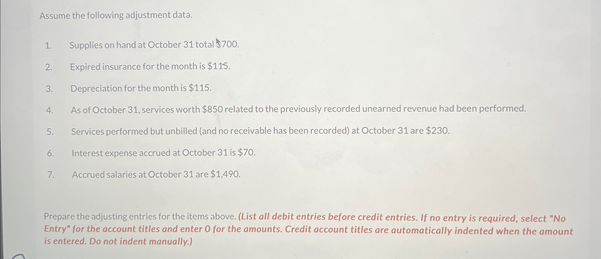 Solved Assume the following adjustment data.Supplies on hand | Chegg.com