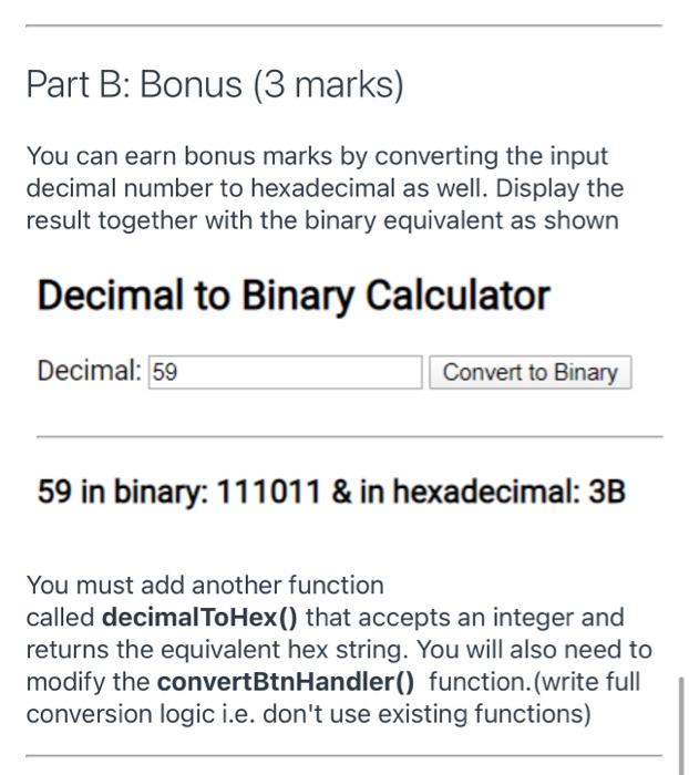 Solved Part A: Decimal to Binary Converter (10 marks) Start | Chegg.com