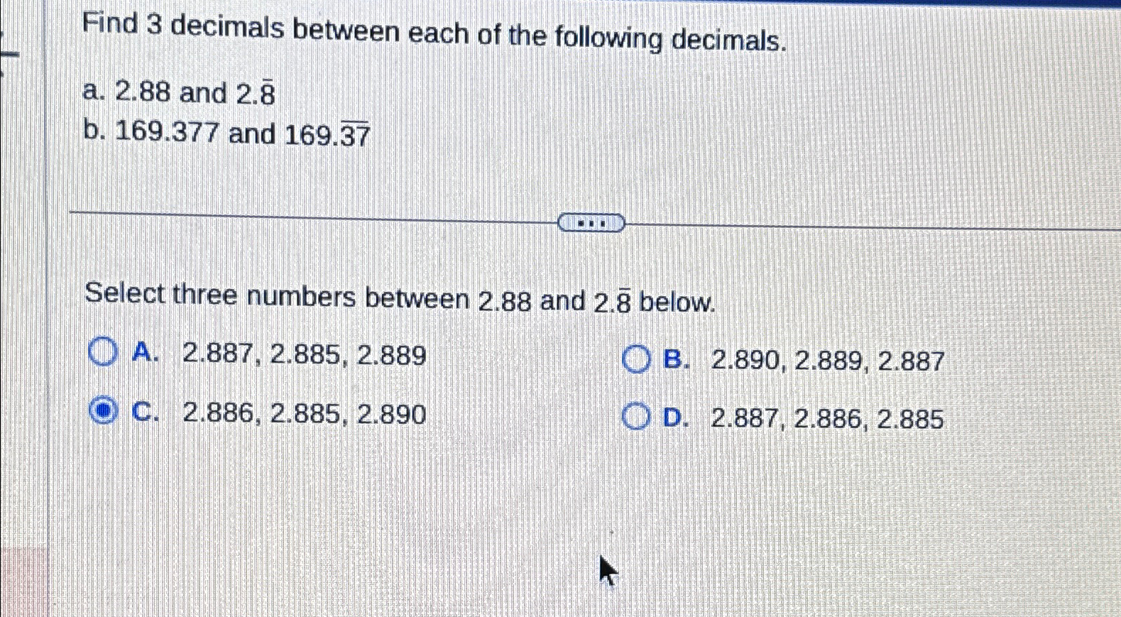 Solved Find 3 ﻿decimals between each of the following | Chegg.com