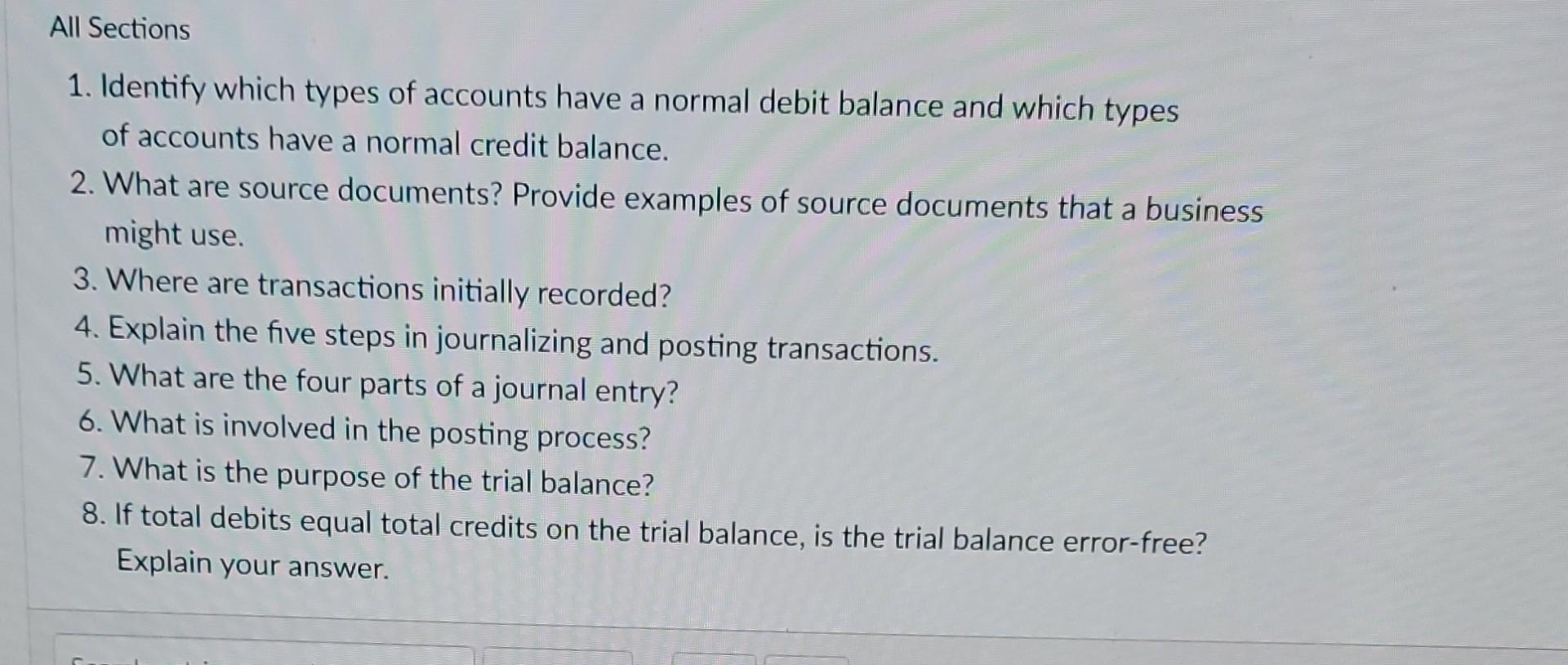 Solved 1. Identify which types of accounts have a normal | Chegg.com