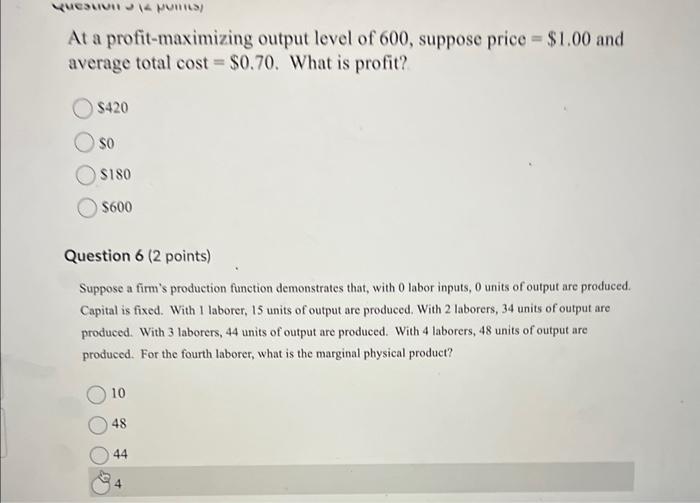 Solved At a profit-maximizing output level of 600 , suppose | Chegg.com