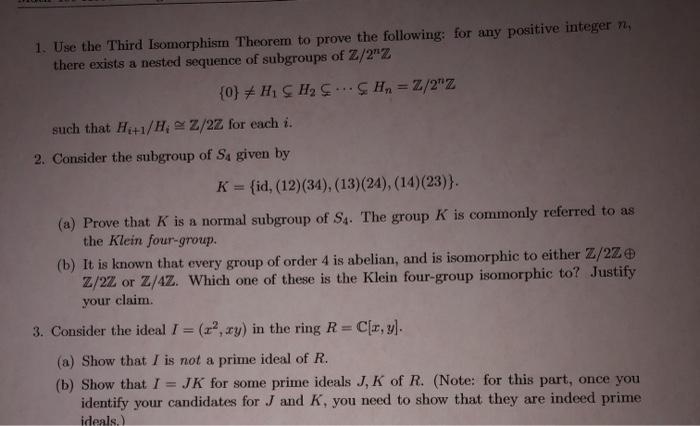Solved 1. Use the Third Isomorphism Theorem to prove the | Chegg.com