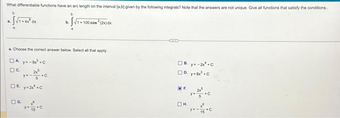Solved What differentiable functions have an arc length on | Chegg.com