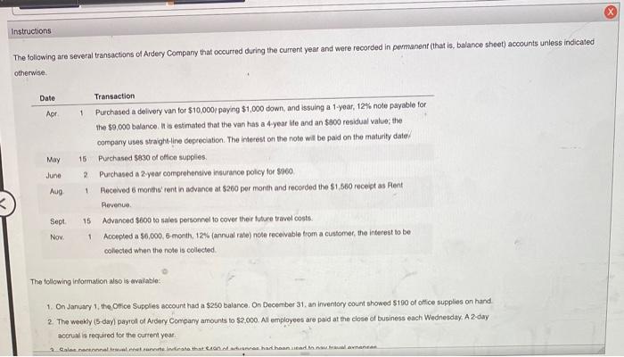 Solved The foliowing are several transactions of Ardery | Chegg.com