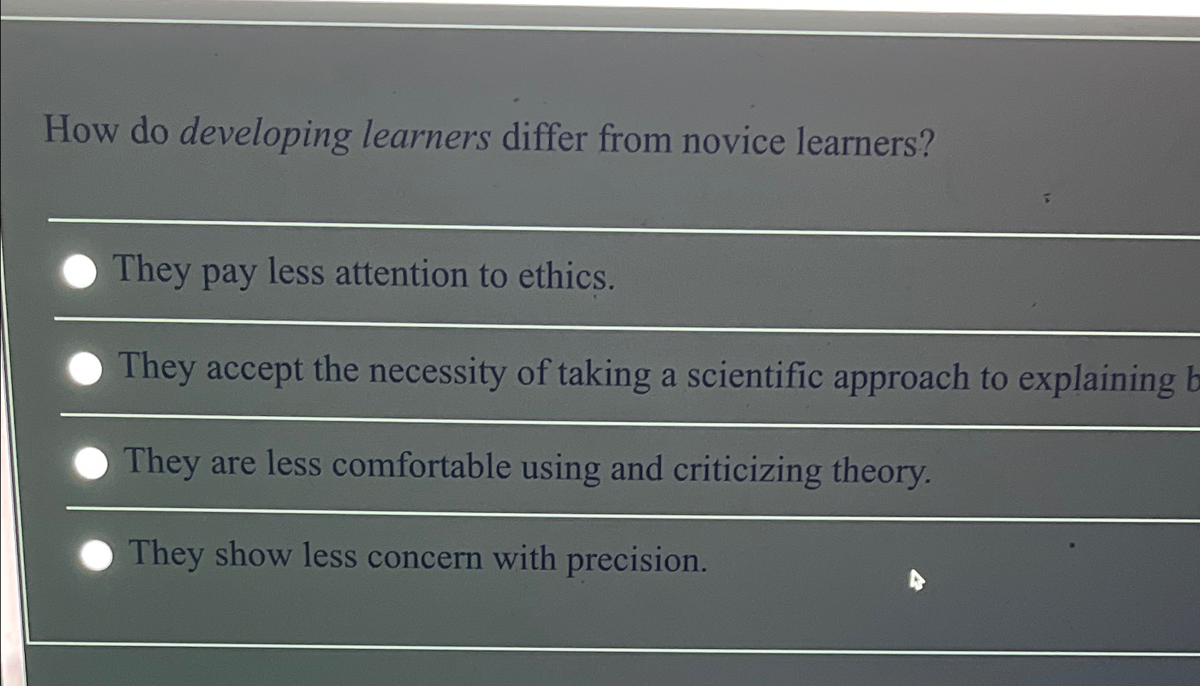 Solved How do developing learners differ from novice | Chegg.com