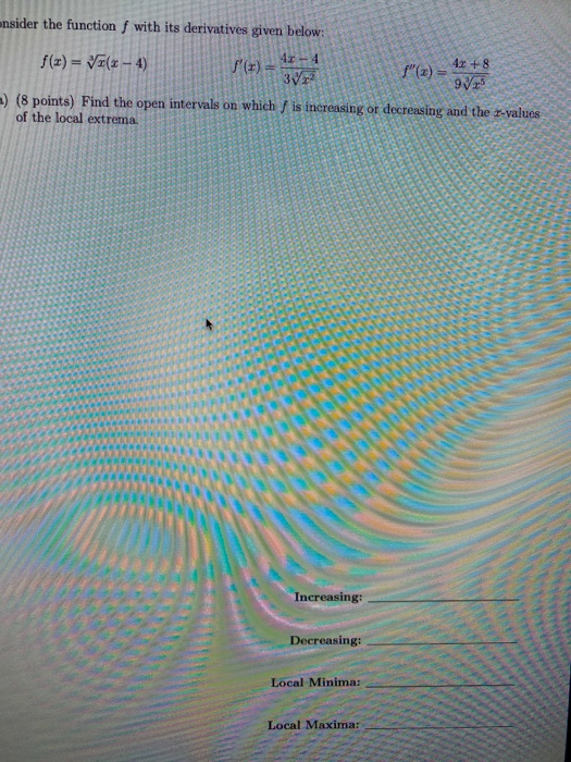 Solved onsider the function f with its derivatives given | Chegg.com