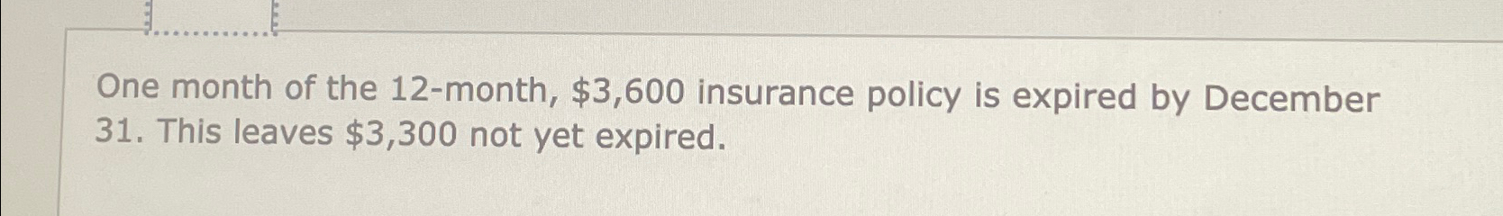 Solved One month of the 12 -month, $3,600 ﻿insurance policy | Chegg.com