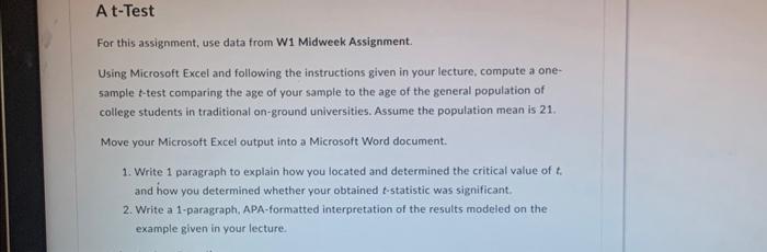 Solved \r\n\r\nFor this assignment, use data from W1 Midweek | Chegg.com