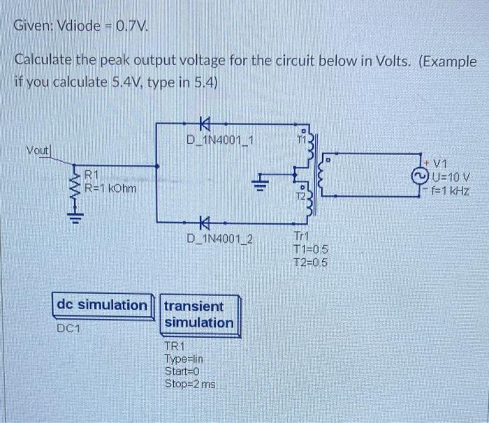 Solved Calculate the peak output voltage for the circuit | Chegg.com
