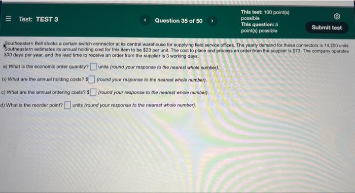 Solved This test: 100 points) Test: TEST 3 Question 35 of 50 | Chegg.com