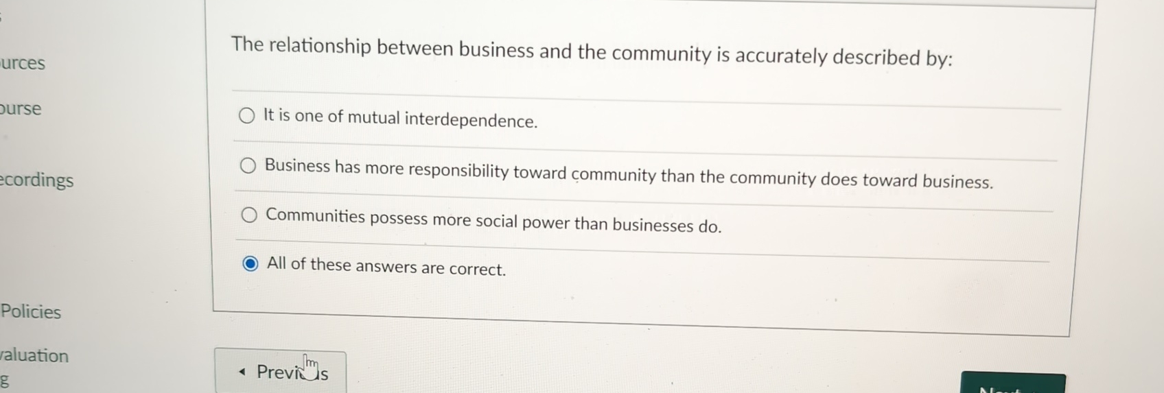 Solved The relationship between business and the community | Chegg.com