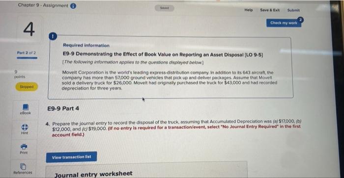 Solved Chapter 9 - Assignment Saved Help Save & EXH Submit | Chegg.com