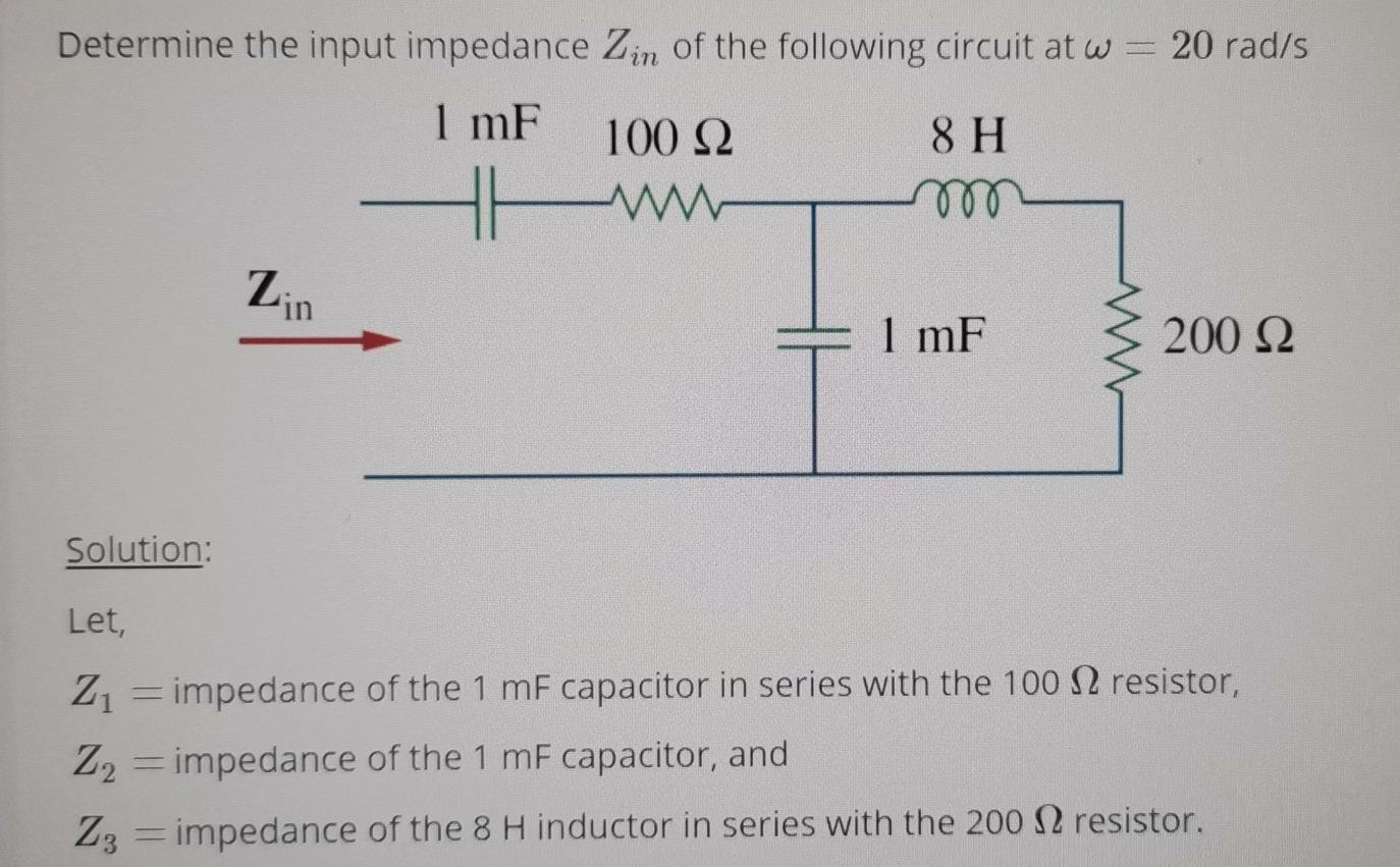 Solved Determine the input impedance Zin of the following | Chegg.com