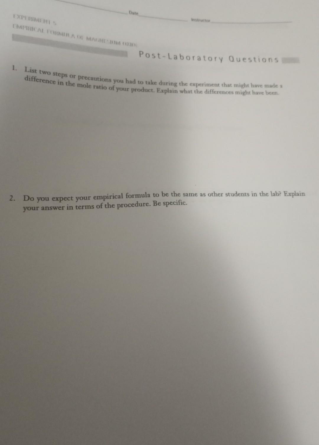 Solved Report Sheet SAMPLE CALCULATIONS 1. List two steps | Chegg.com