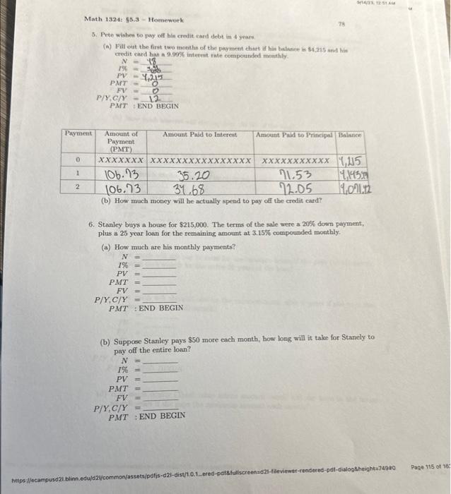 Solved PDF.js viewer Math 1324: §5.3 - Homework 5. Pete | Chegg.com