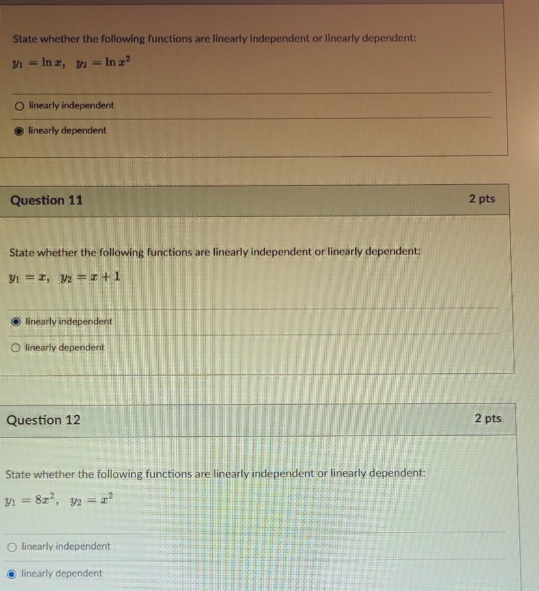 Solved State whether the following functions are linearly | Chegg.com