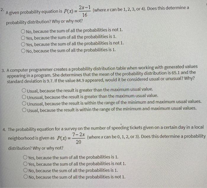 Solved 2. 2x-1 A given probability equation is P(x) = (where | Chegg.com