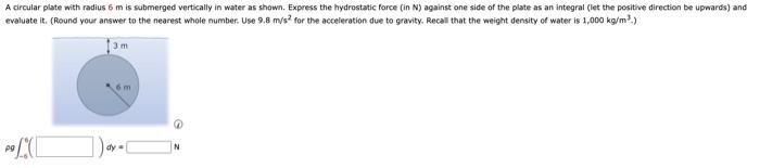 Solved a circular plate with radius 6m is submerged | Chegg.com