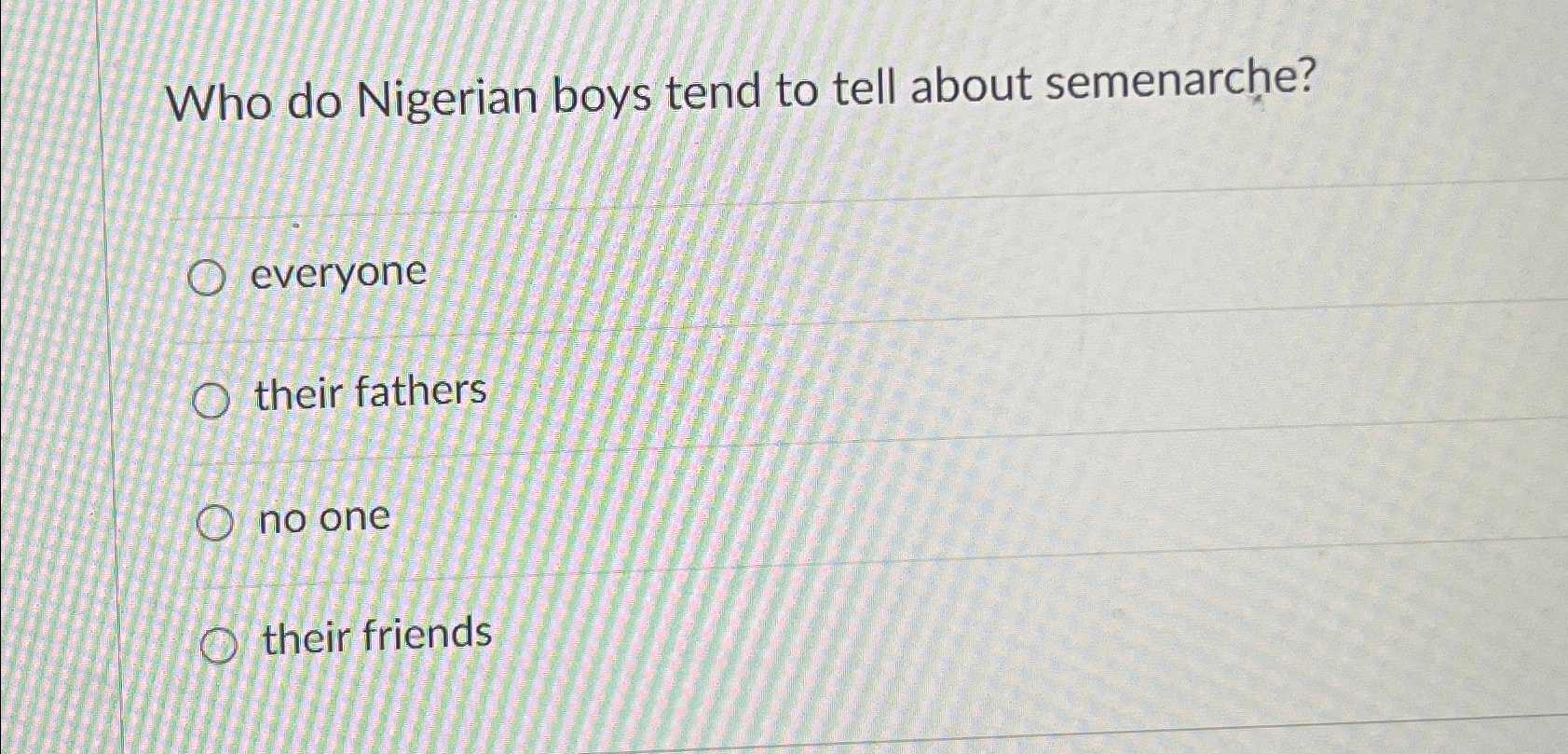 Solved Who do Nigerian boys tend to tell about | Chegg.com
