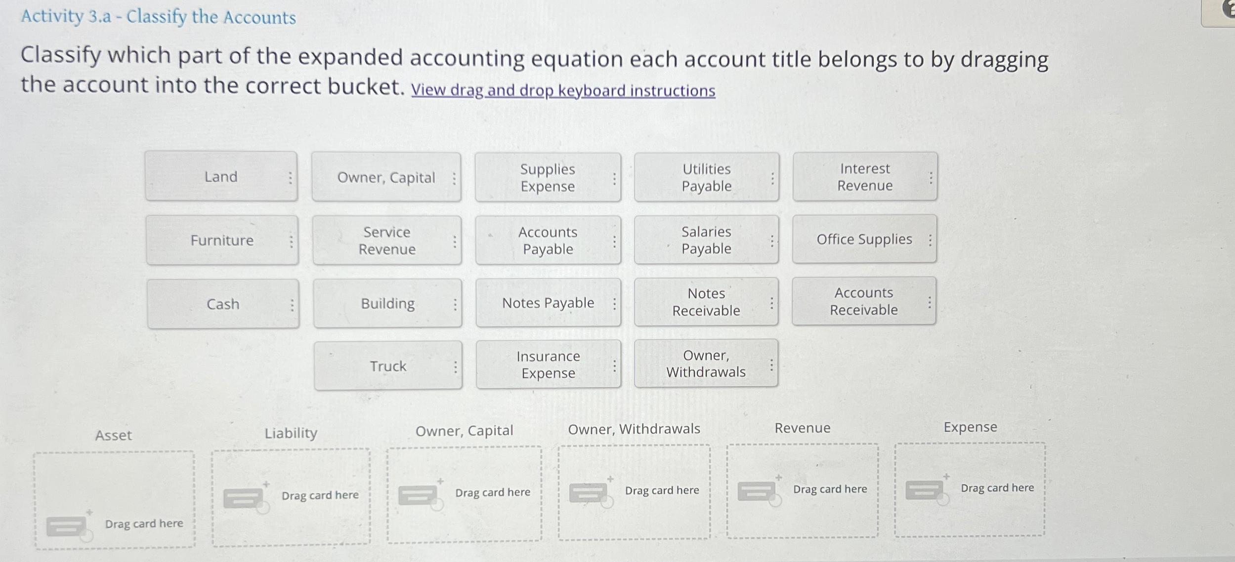 Solved Activity 3.a-Classify the AccountsClassify which part | Chegg.com