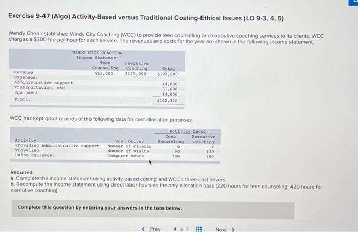 Solved Exercise 9-47 (Algo) Activity-Based versus | Chegg.com
