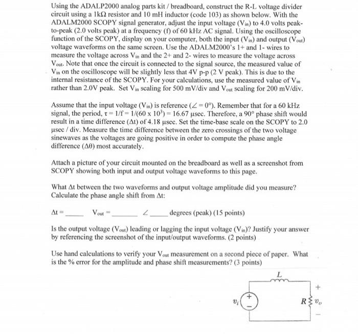 Solved Using the ADALP2000 analog parts kit / breadboard, | Chegg.com