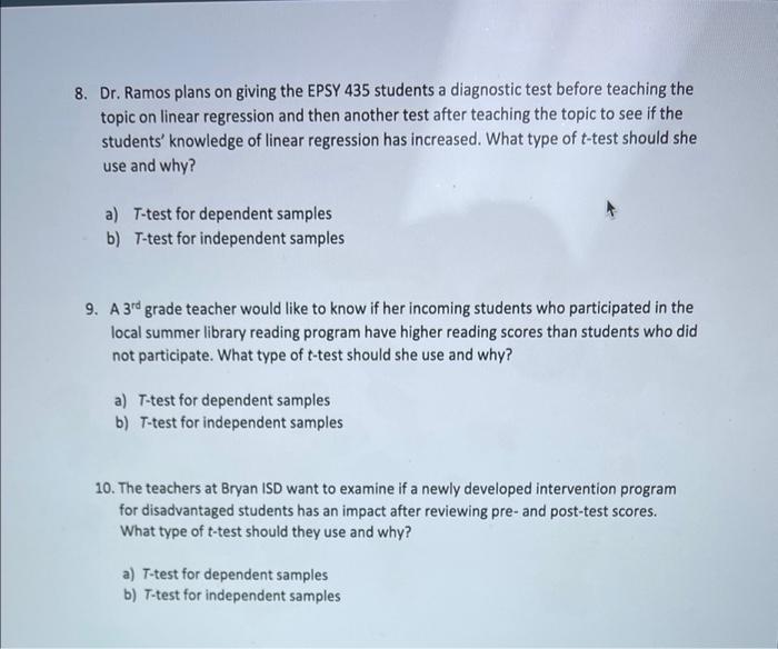 Solved 8. Dr. Ramos plans on giving the EPSY 435 students a | Chegg.com