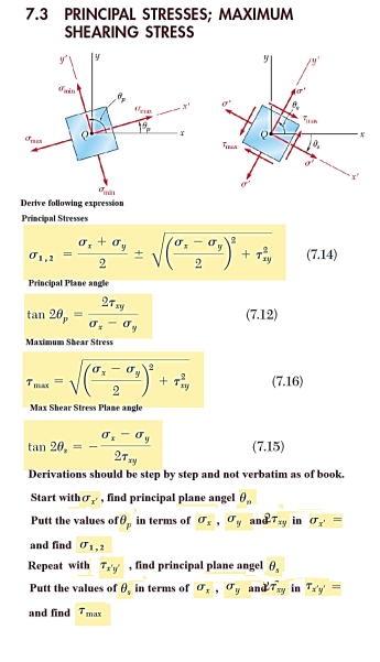 Solved 7.3 PRINCIPAL STRESSES; MAXIMUM SHEARING STRESS | Chegg.com