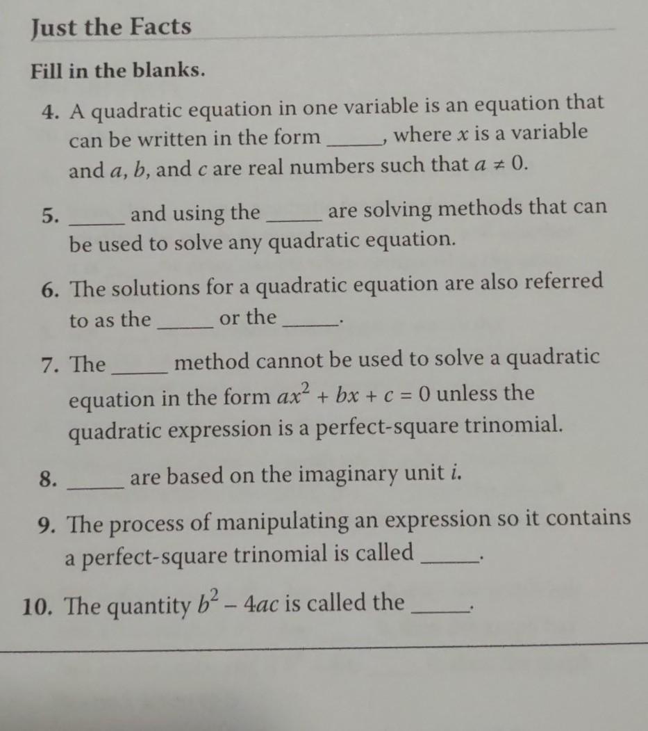 Solved Just the Facts Fill in the blanks. 4. A quadratic | Chegg.com