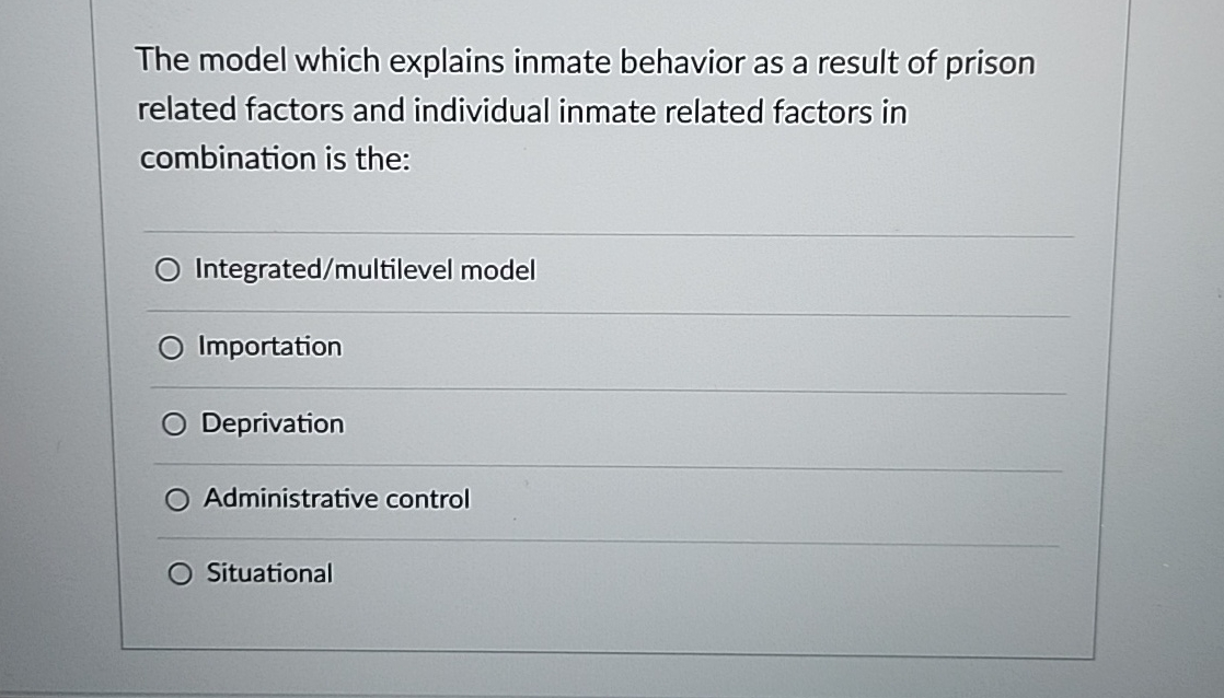 Solved The model which explains inmate behavior as a result | Chegg.com