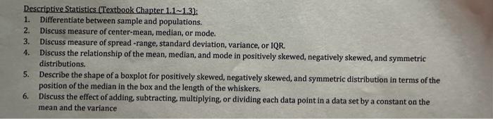Solved Descriptive Statistics (Textbook Chapter 1,1∼1.3 ): | Chegg.com