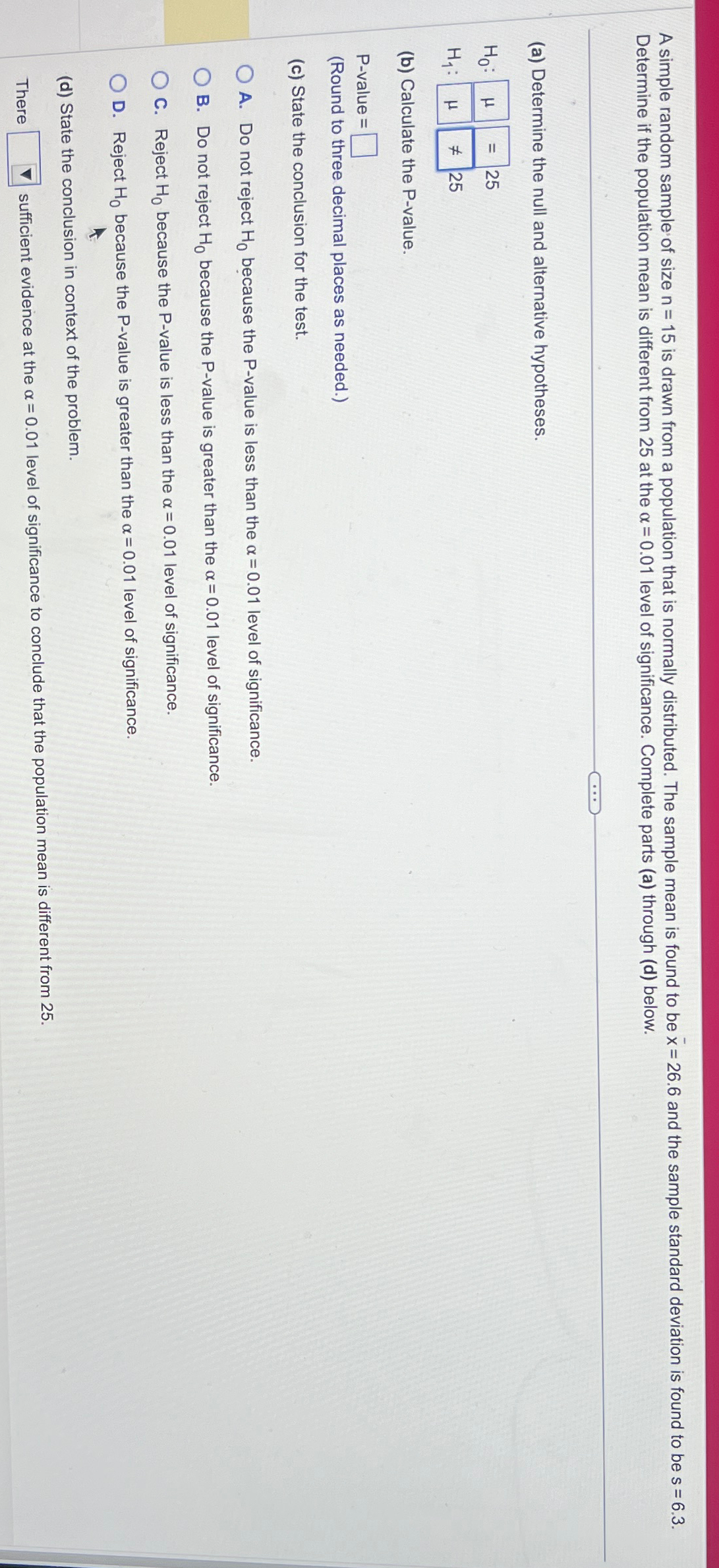 Solved A simple random sample of size n=15 ﻿is drawn from a | Chegg.com