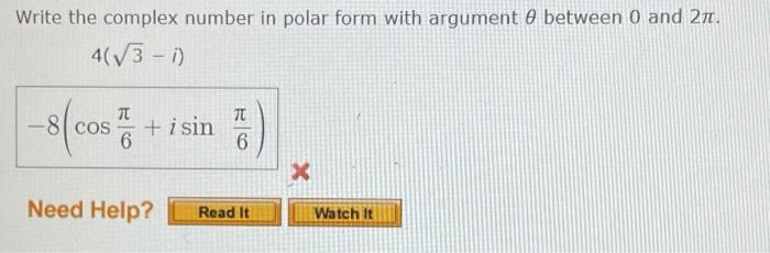 Solved Write the complex number in polar form with argument | Chegg.com