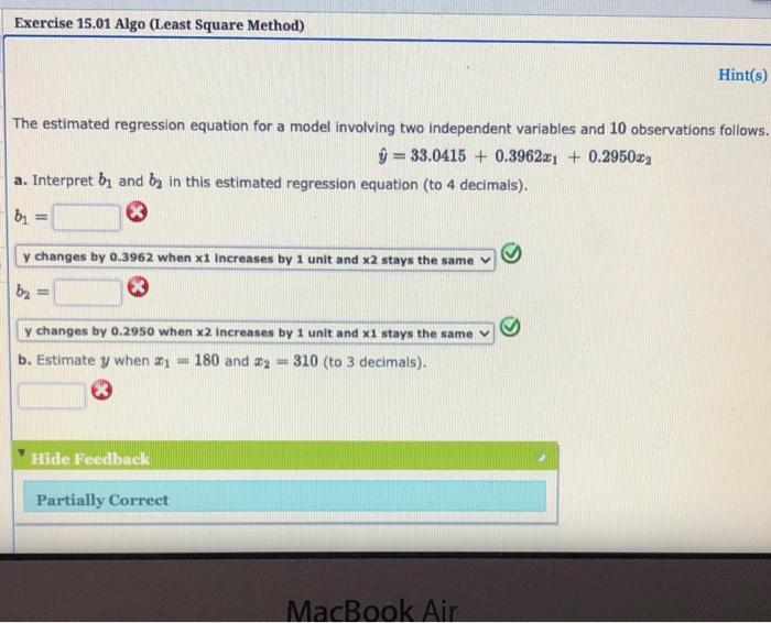 Solved Exercise 15.01 Algo (Least Square Method) Hint(s) The | Chegg.com