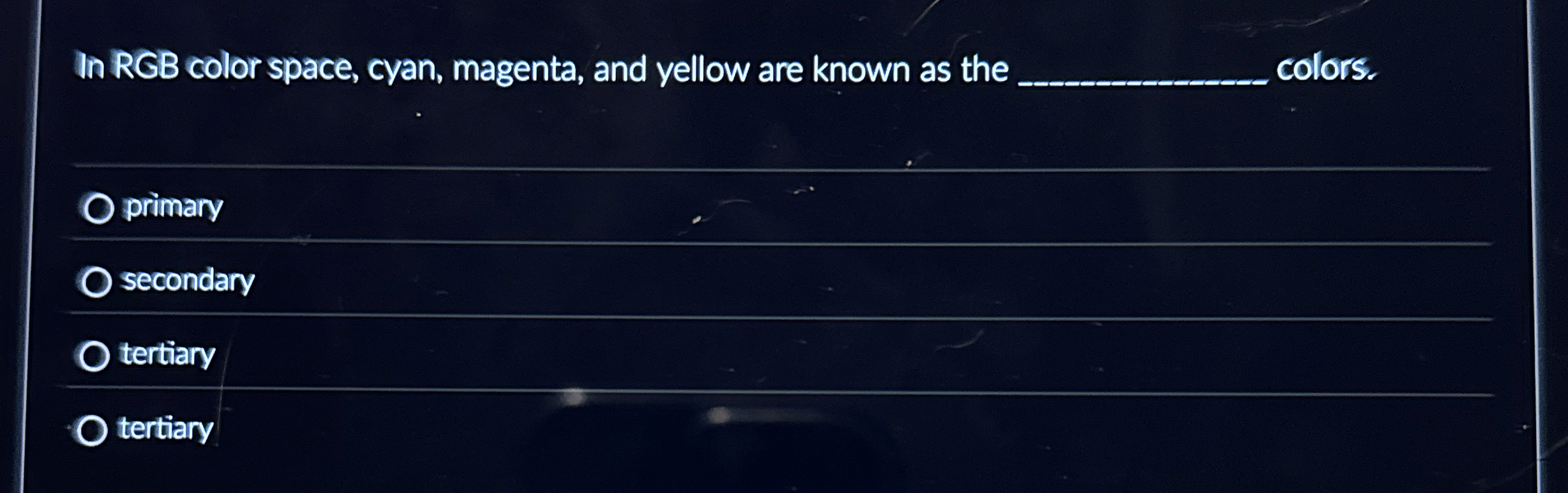 Solved In RGB color space, cyan, magenta, and yellow are | Chegg.com