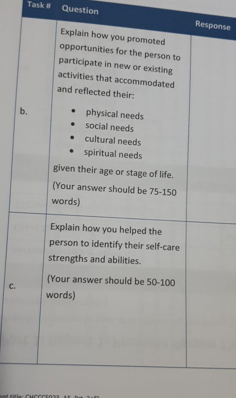Task # Question Response Explain how you promoted | Chegg.com