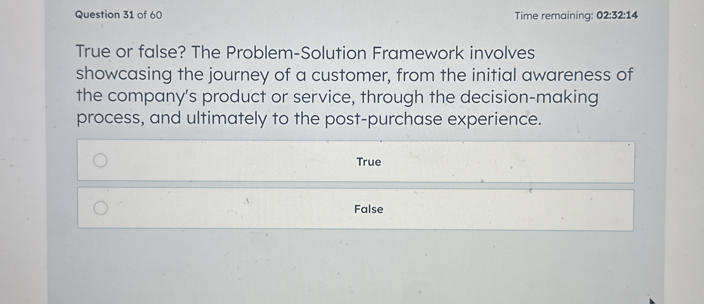 Solved Question 31 ﻿of 60Time remaining: 02:32:14True or | Chegg.com