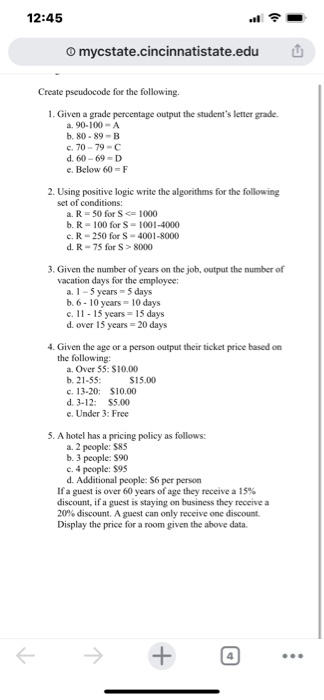 Solved 12:45 O mycstate.cincinnatistate.edu Create | Chegg.com