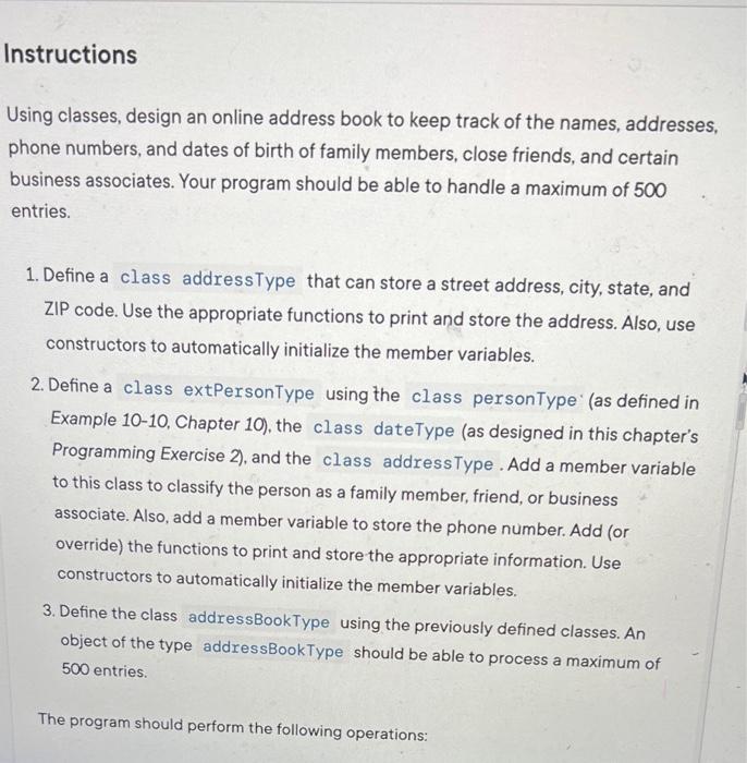 Solved Instructions Using classes, design an online address | Chegg.com