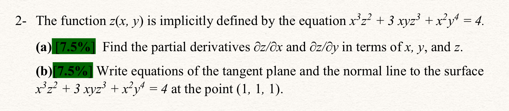 Solved 2- ﻿The function z(x,y) ﻿is implicitly defined by the | Chegg.com